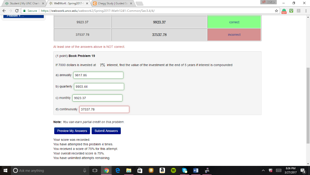 Solved Student l My UNC Charl x WeBWork Spring 2017 x CA | Chegg.com Solved Student l My UNC Charl x WeBWork Spring 2017 x CA | Chegg.com