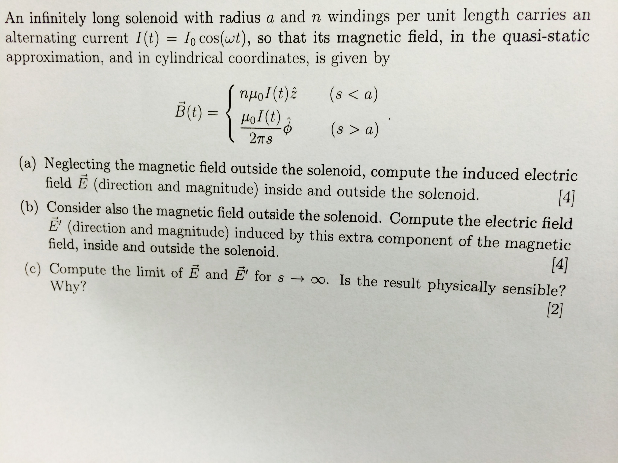 Solved An infinitely long solenoid with radius a and n | Chegg.com