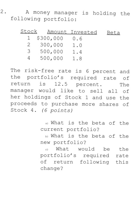 Solved A money manager is holding the following portfolio: | Chegg.com