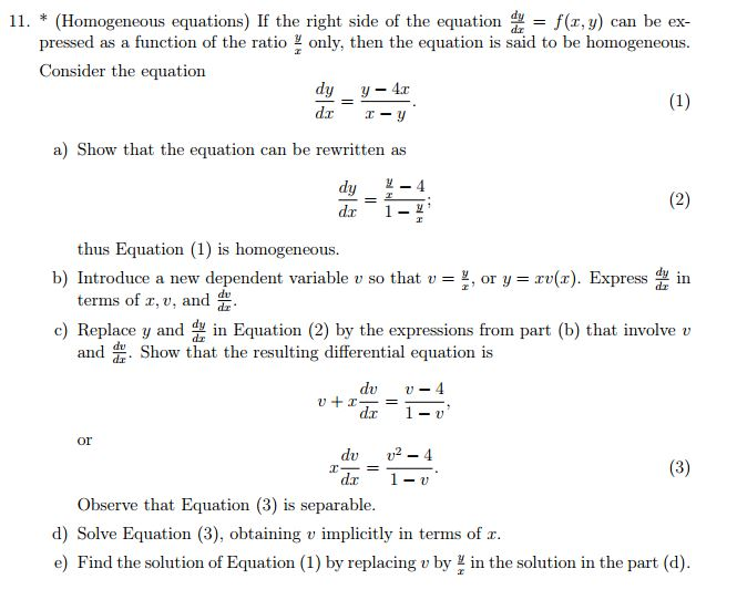 Solved (Homogeneous equations) If the right side of the | Chegg.com