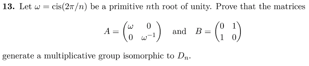 Let omega = cis(2pi/n) be a primitive nth root of | Chegg.com