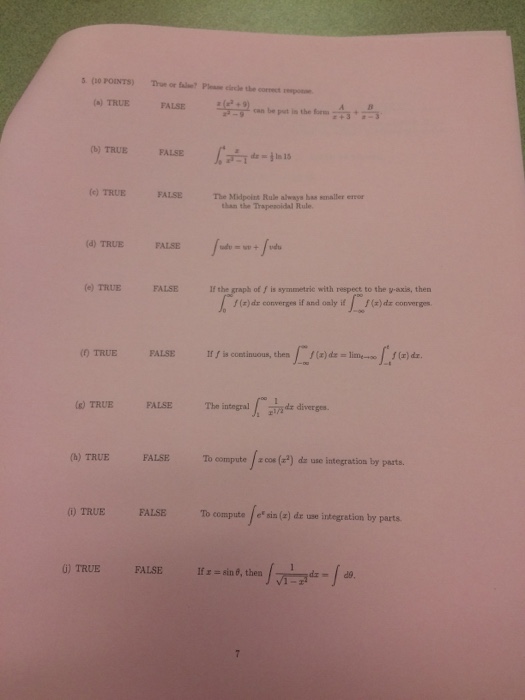 Solved True or false? Please circle the correct response. | Chegg.com