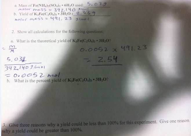 Solved first reaction is: Fe(NH4)2(SO4)2 6H2O + H2C2O4 | Chegg.com