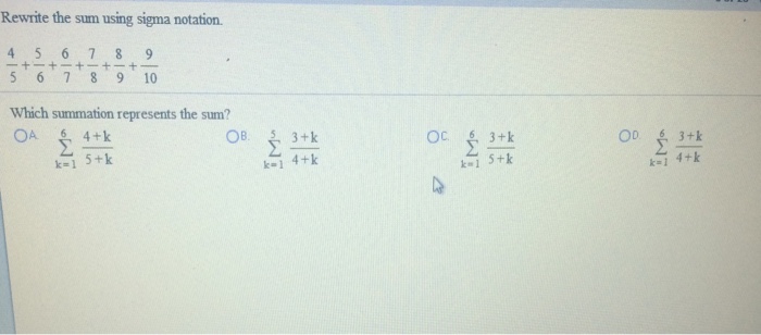 Solved Rewrite the sum using sigma notation. | Chegg.com