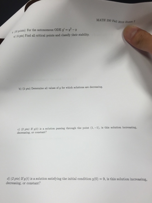 Solved For the autonomous ODE y' = y^2 - y Find all | Chegg.com