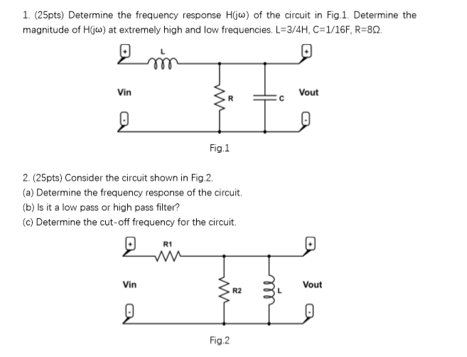Solved 1. (25pts) Determine the frequency response Hjw) of | Chegg.com