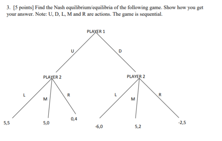 Solved . [5 points] Find the Nash equilibrium/equilibria of | Chegg.com