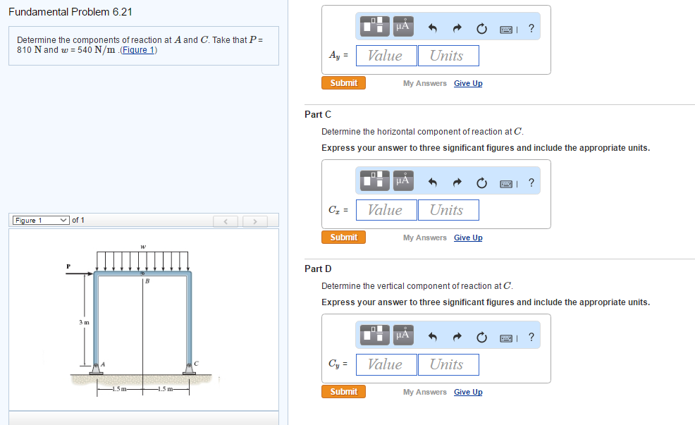 Solved Determine The Components Of Reaction At A And C Take