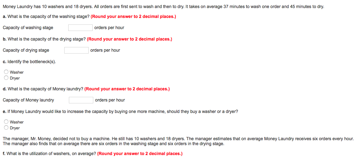 Solved Money Laundry has 10 washers and 18 dryers. All | Chegg.com