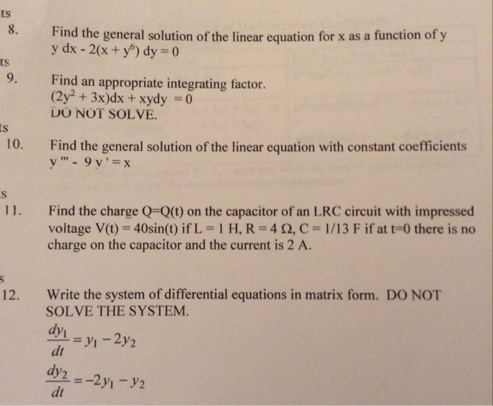 Solved Find the general solution of the linear equation for | Chegg.com