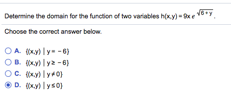 Solved 6+y y . Determine the domain for the function of two | Chegg.com