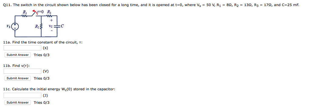 Solved The switch in the circuit shown below has been closed | Chegg.com