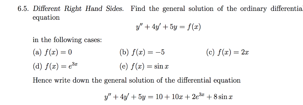 Solved 6.5. Different Right Hand Sides. Find the general | Chegg.com