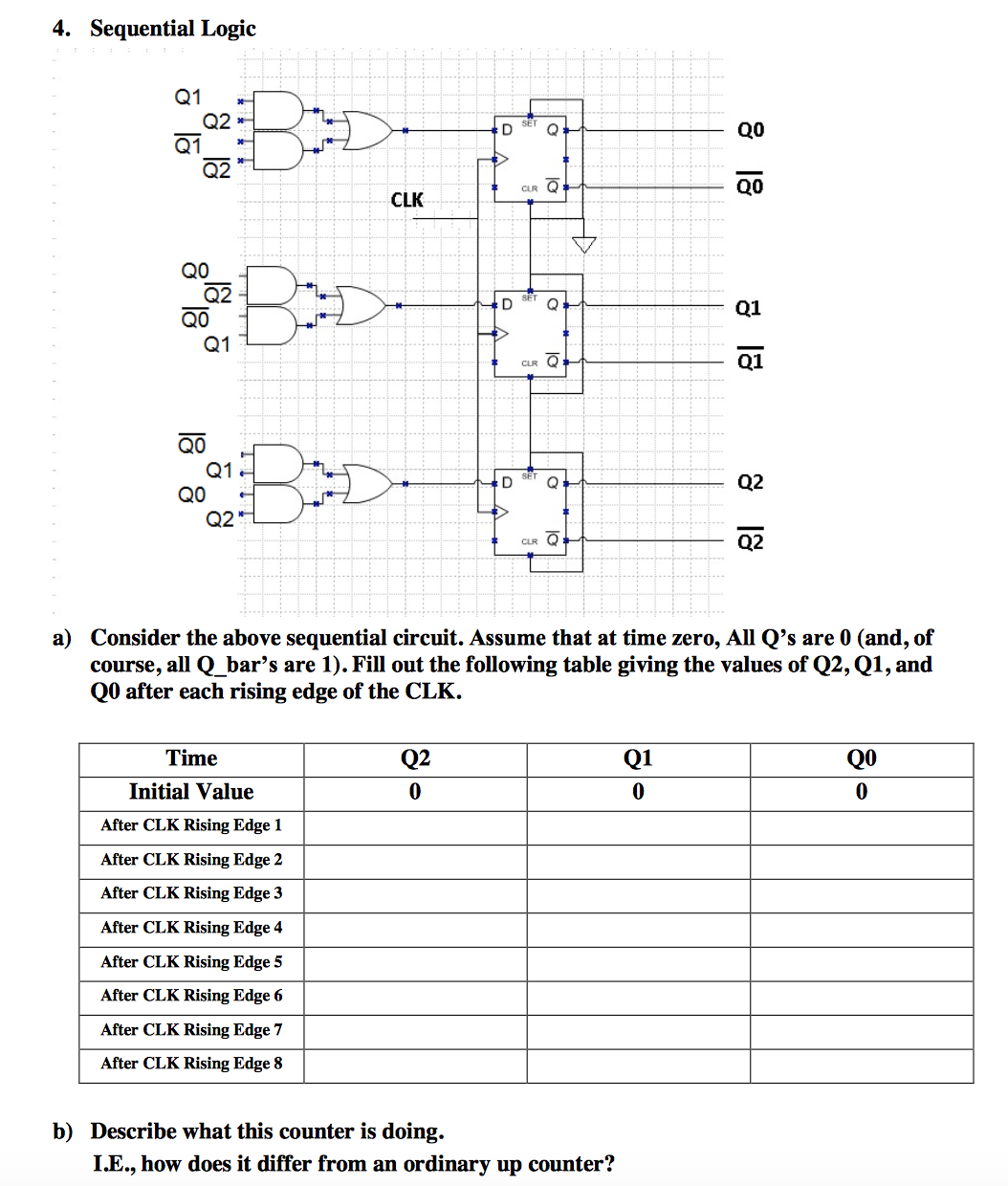 Solved 1 ) Consider the above sequential circuit. Assume | Chegg.com