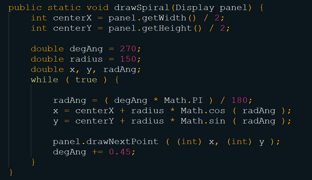Solved public static void draws piral (Display panel pane l | Chegg.com
