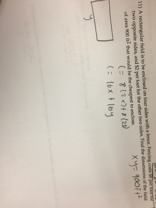 Solved A rectangular field is to be enclosed on four sides | Chegg.com