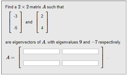 Solved Find a 2 × 2 matrix A such that -3 and -5 4 are | Chegg.com