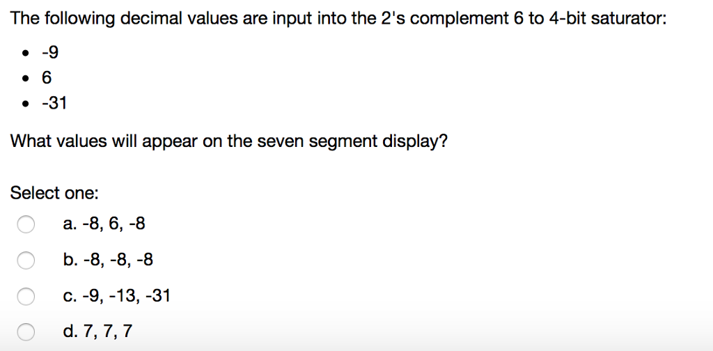 Solved The following decimal values are input into the 2's | Chegg.com