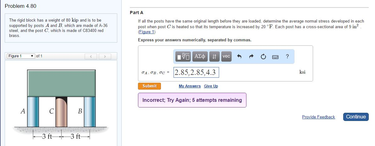 Solved The rigid block has a weight of 80 kip and is to be | Chegg.com