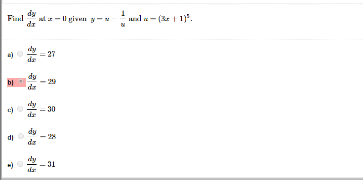Solved Find dy/dx at x = 0 given y = u - 1/u and u = (3x + | Chegg.com