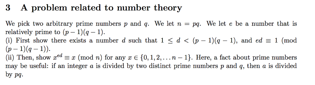 We pick two arbitrary prime numbers p and q. We let n | Chegg.com