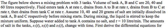 Solved The figure below shows a mixing problem with 3 tanks. | Chegg.com
