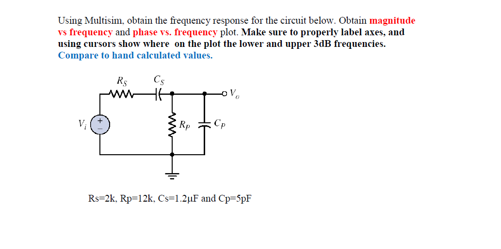 Solved Using Multisim. obtain the frequency response for the | Chegg.com