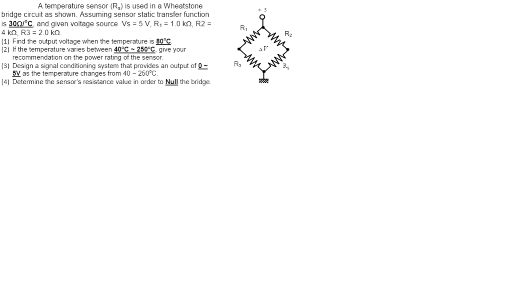 Solved A temperature sensor (R_s) is used in a Wheatstone | Chegg.com