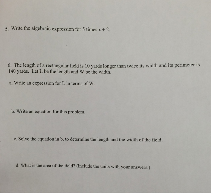 Solved Write the algebraic expression for 5 times x + 2. | Chegg.com Solved Write the algebraic expression for 5 times x + 2. | Chegg.com