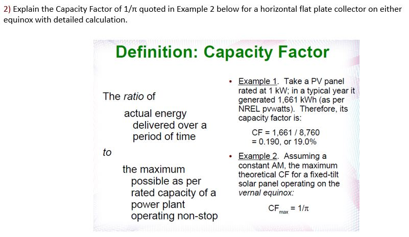 Explain the Capacity Factor of 1/pi quoted in Example | Chegg.com