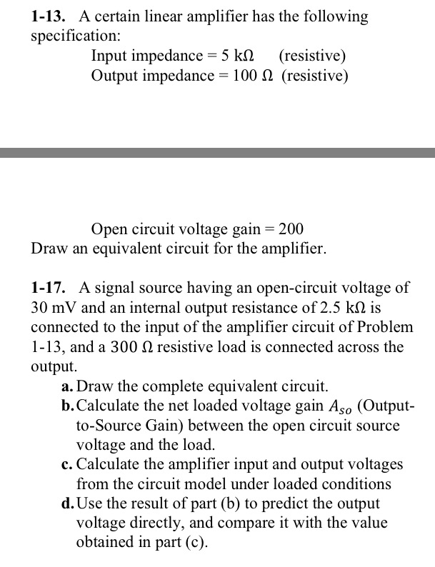 Solved 1-13. A certain linear amplifier has the following | Chegg.com