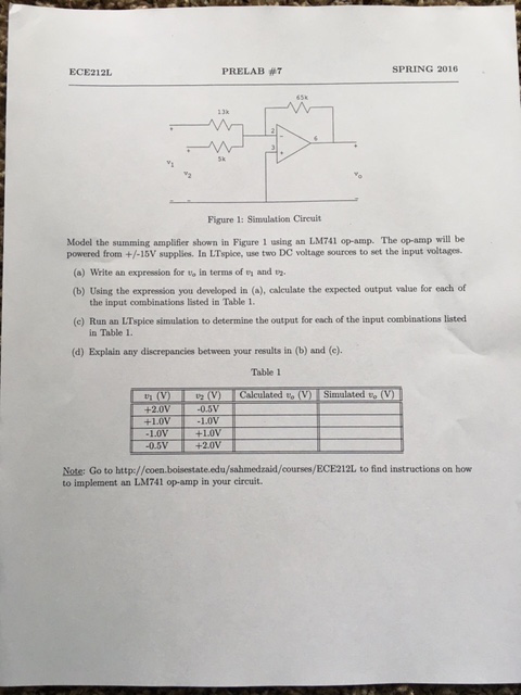 Solved Model the summing amplifier shown in figure 1 using | Chegg.com