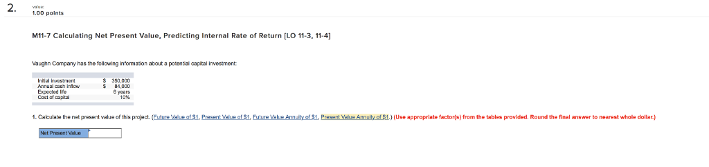 Solved 1.00 points M11-7 Calculating Net Present Value, | Chegg.com
