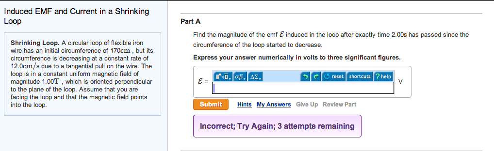 Induced EMF and Current in a Shrinking Loop Shrinking | Chegg.com