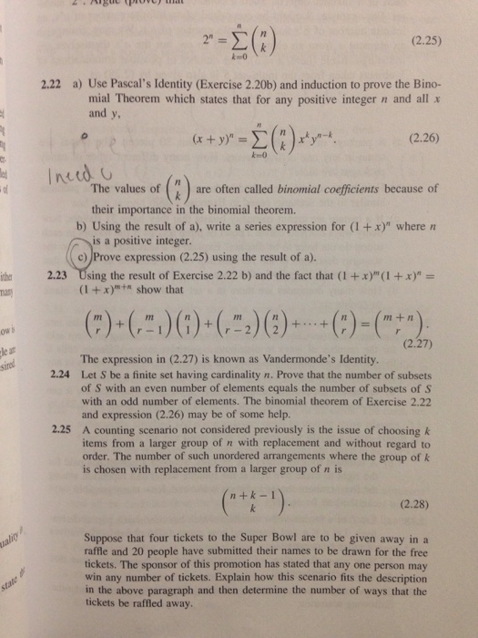 Solved (2.25) 2.22 a) Use Pascal's Identity (Exercise 2.20b) | Chegg.com