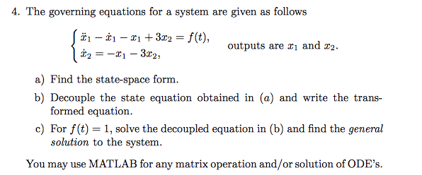 The governing equations for a system are given as | Chegg.com