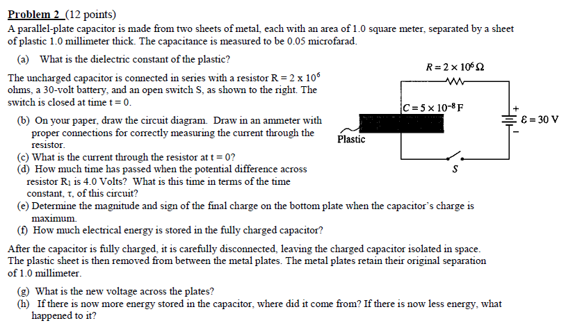 Solved Problem 2 12 Points A Parallel Plate Capacitor Is
