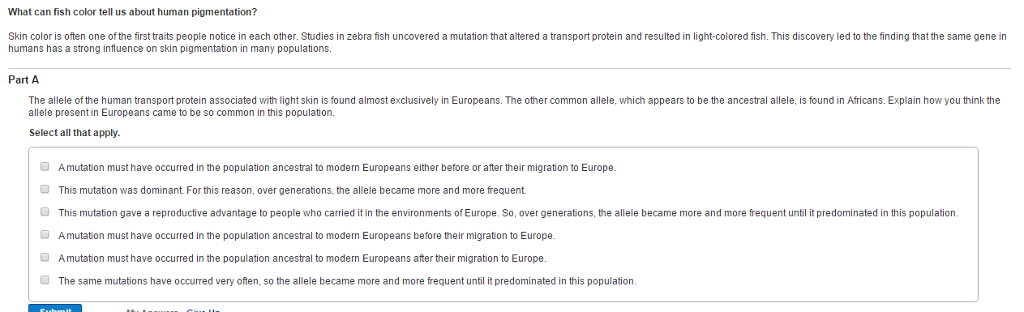 Solved What can fish color tell us about human pigmentation? | Chegg.com