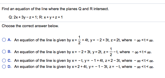 Solved Find an equation of the line where the planes Q and R | Chegg.com