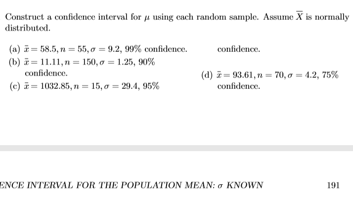 Solved Construct a confidence interval for μ using each | Chegg.com