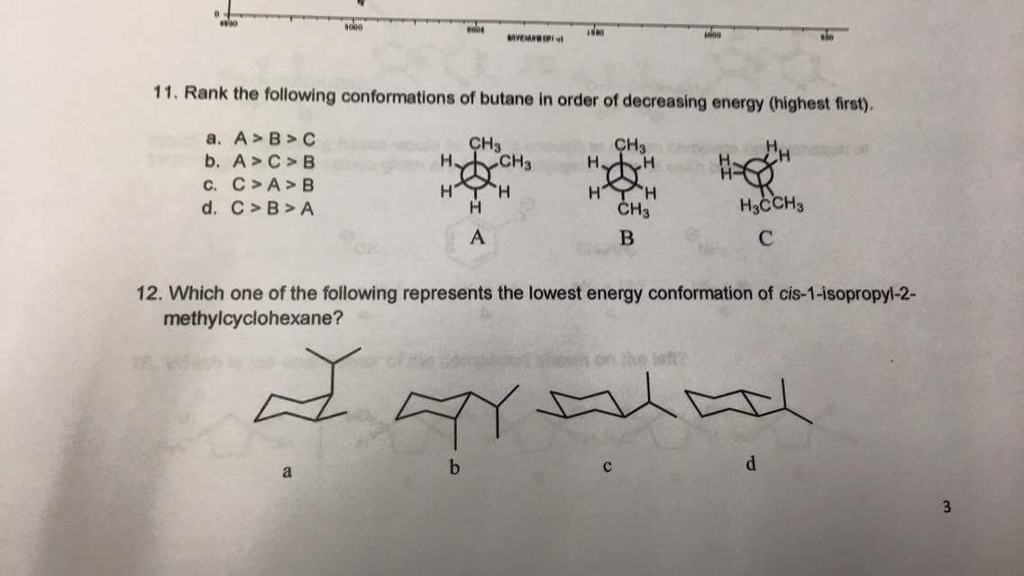 Solved Rank the following conformations of butane in order | Chegg.com