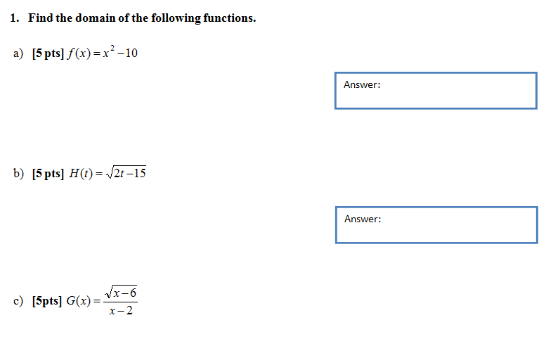 Solved Find the domain of the following functions. F(x)=x2 | Chegg.com