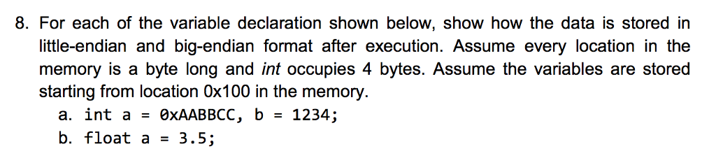 Solved For each of the variable declaration shown below, | Chegg.com