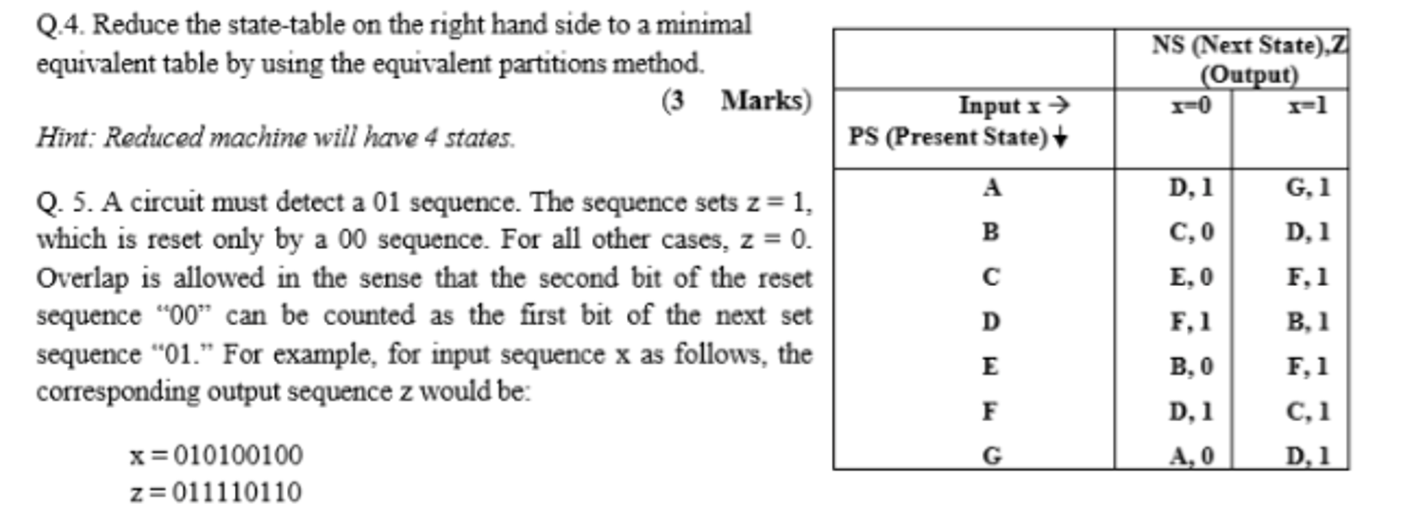 Solved Reduce the state-table on the right hand side to a | Chegg.com