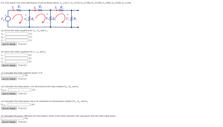 Solved For a dc power two-wire distribution circuit as shown | Chegg.com