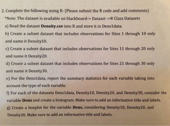 Solved Complete the following using R: (Please submit the R | Chegg.com