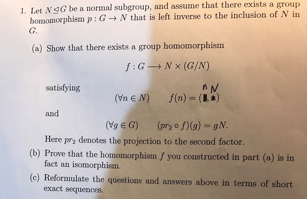 Solved Let N G be a normal subgroup, and assume that there | Chegg.com