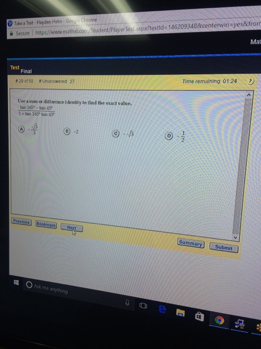 Solved Use a sum or difference identity to find the exact | Chegg.com
