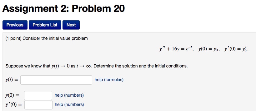 Solved Consider the initial value problem y" + 16y = e^-t, | Chegg.com