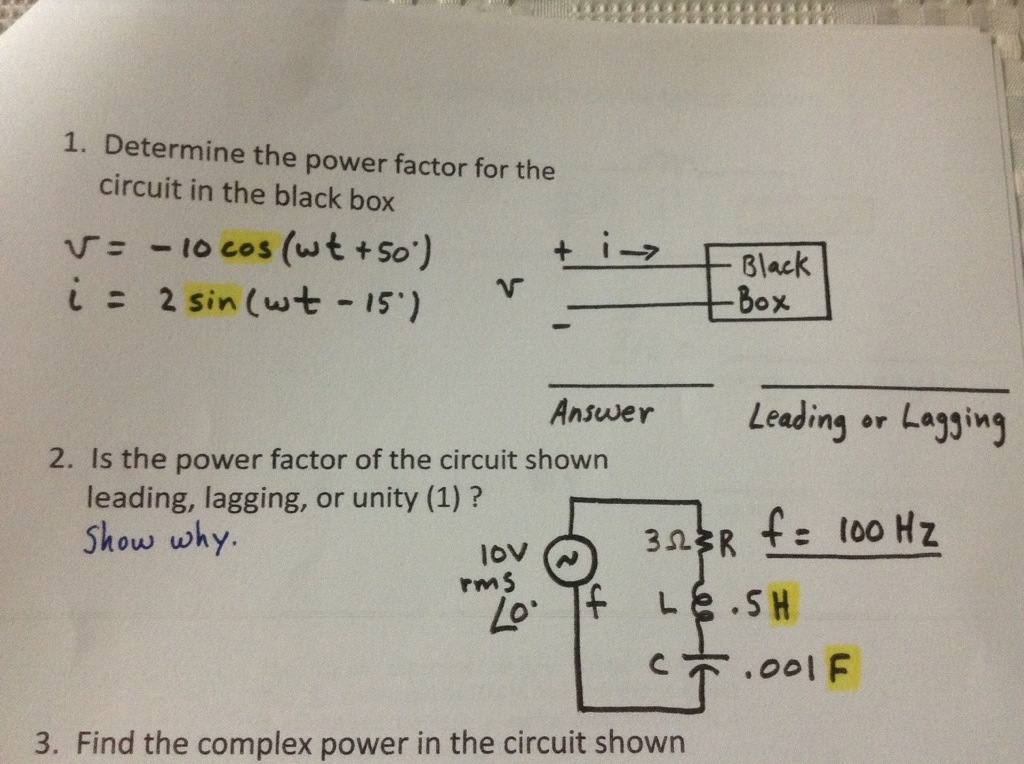 Solved Determine the power factor for the circuit in the | Chegg.com